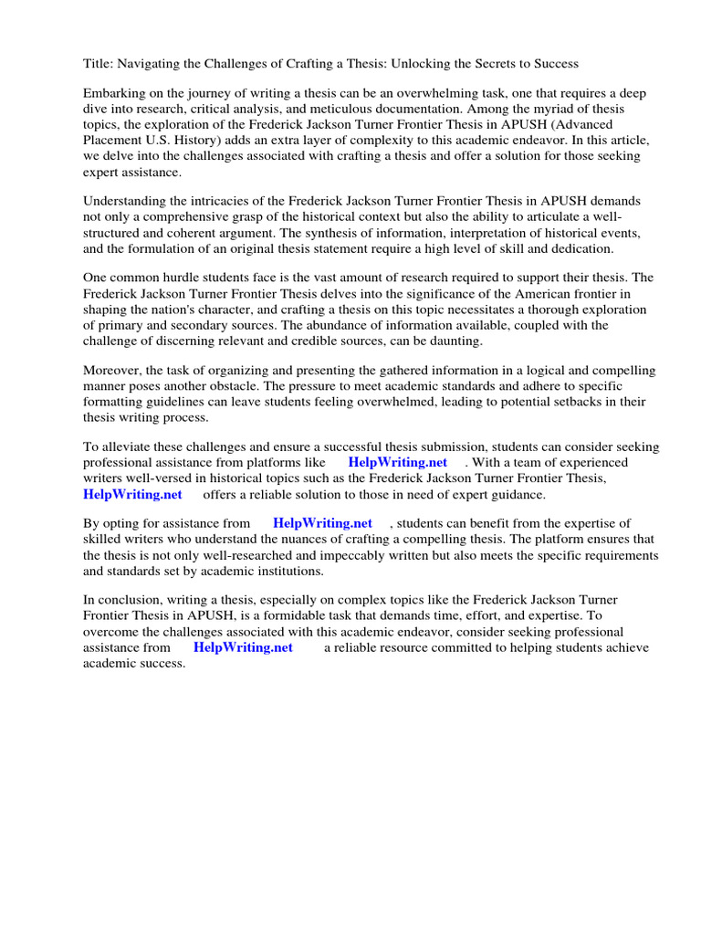 Define Frederick Jackson Turner Frontier Thesis Apush | PDF | The ...