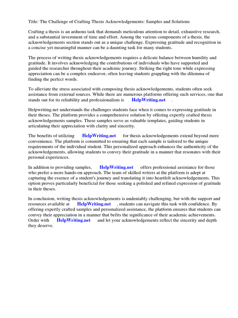 Writing Thesis Acknowledgements Samples | PDF | Thesis | Doctor Of Philosophy