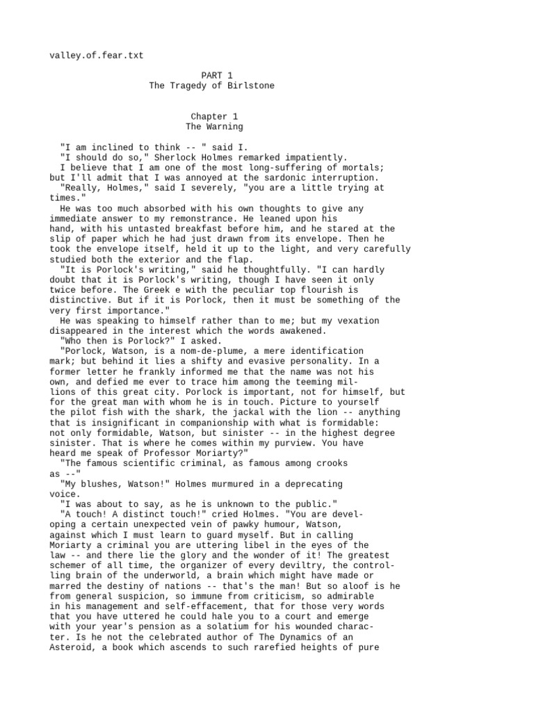 Valley of Fear | PDF | The Valley Of Fear | Professor Moriarty