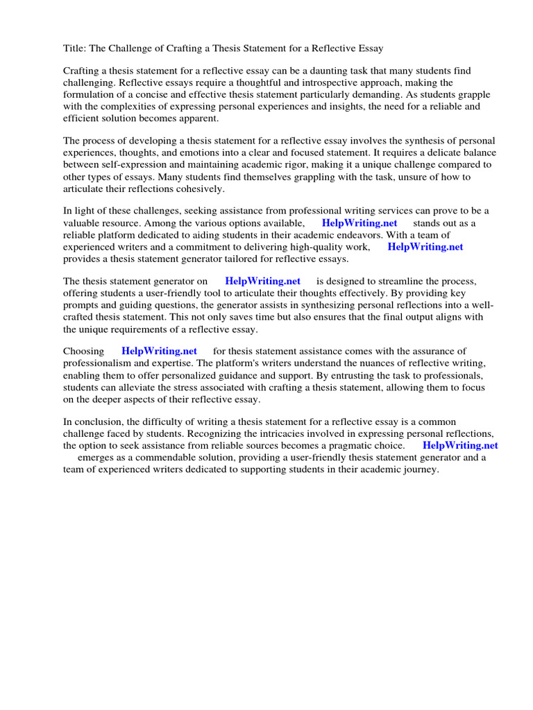 Thesis Statement Generator For Reflective Essay | PDF | Essays | Thesis