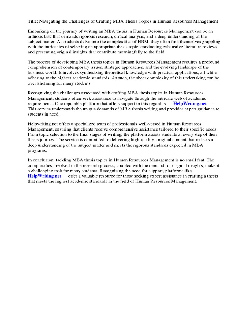 Mba Thesis Topics in Human Resources Management | PDF