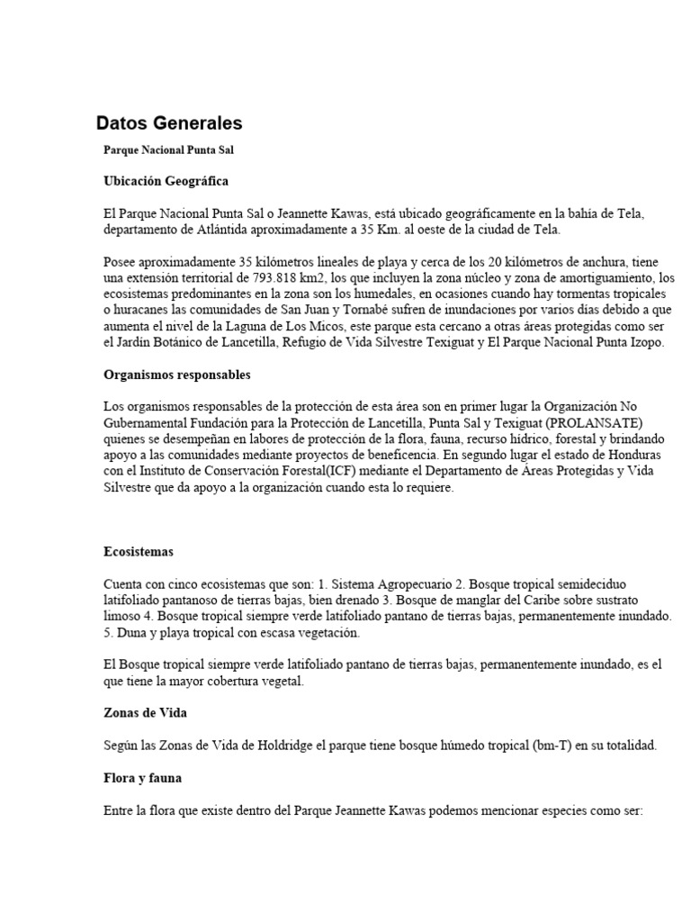 Parque Nacional Punta Sal: Biodiversidad y Protección | PDF | Mangle ...