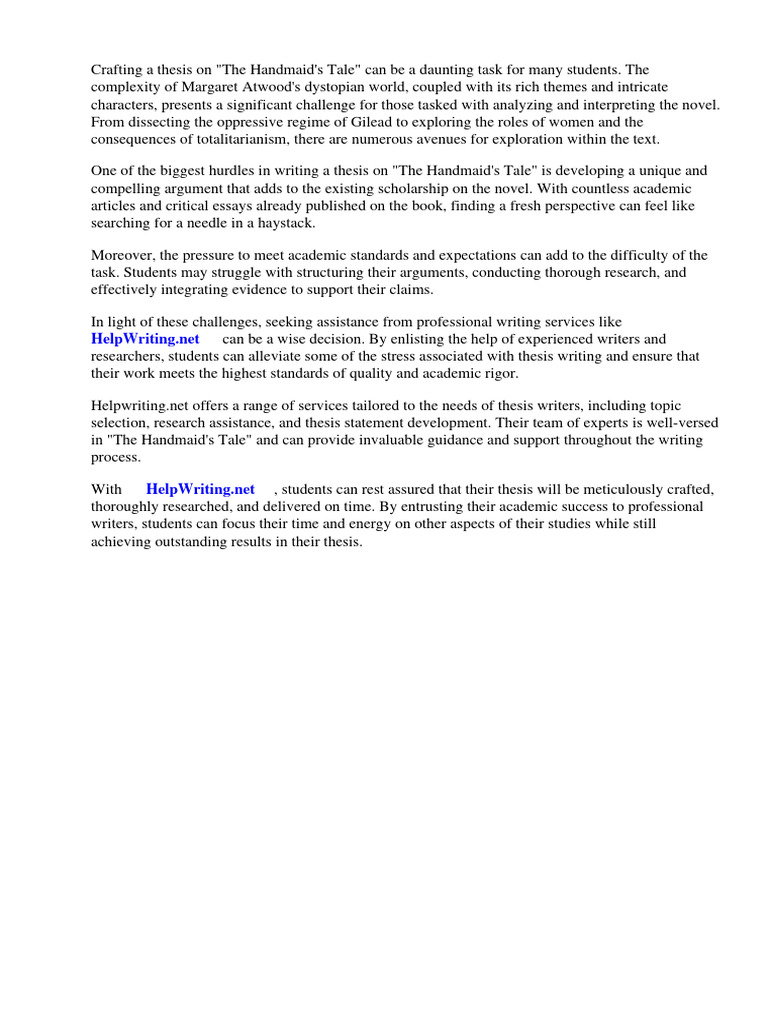 Handmaids Tale Essay Thesis | PDF | Social Science | Philosophy