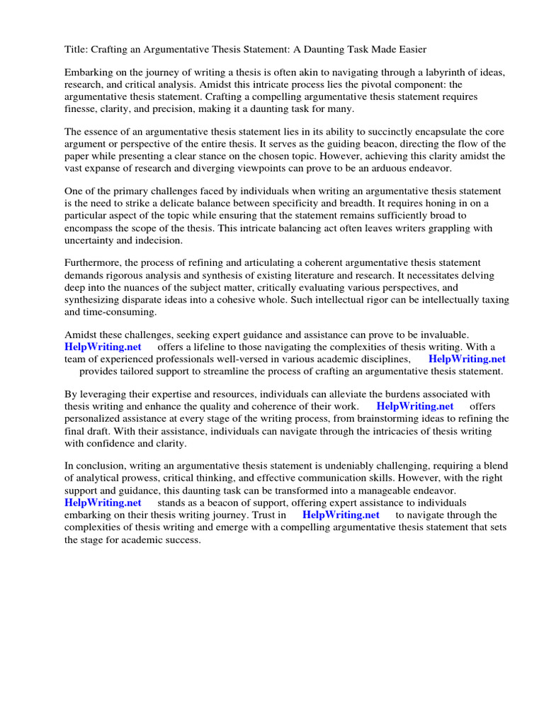 Argumentative Thesis Statement Sample | Download Free PDF | Essays | Thesis