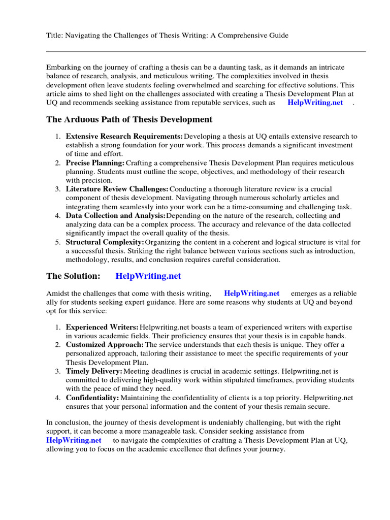 Thesis Development Plan Uq Pdf Thesis Statistics