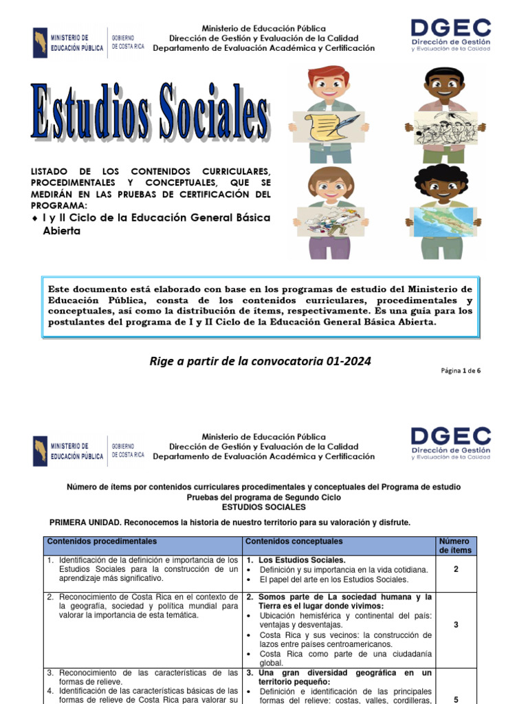 Contenidos Curriculares Estudios Sociales 2024 | PDF | Costa Rica | Clima
