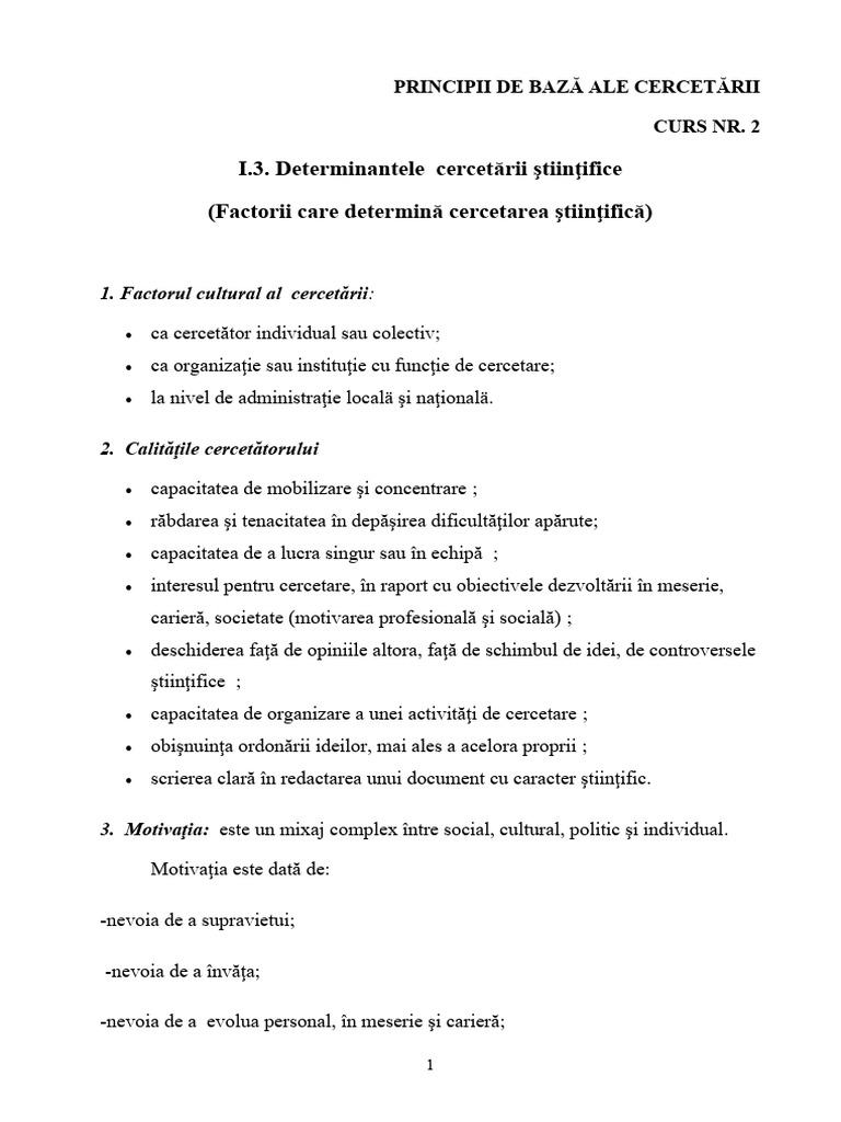 Curs Nr. 2 Determinantele Cercetarii Stiintifice | PDF