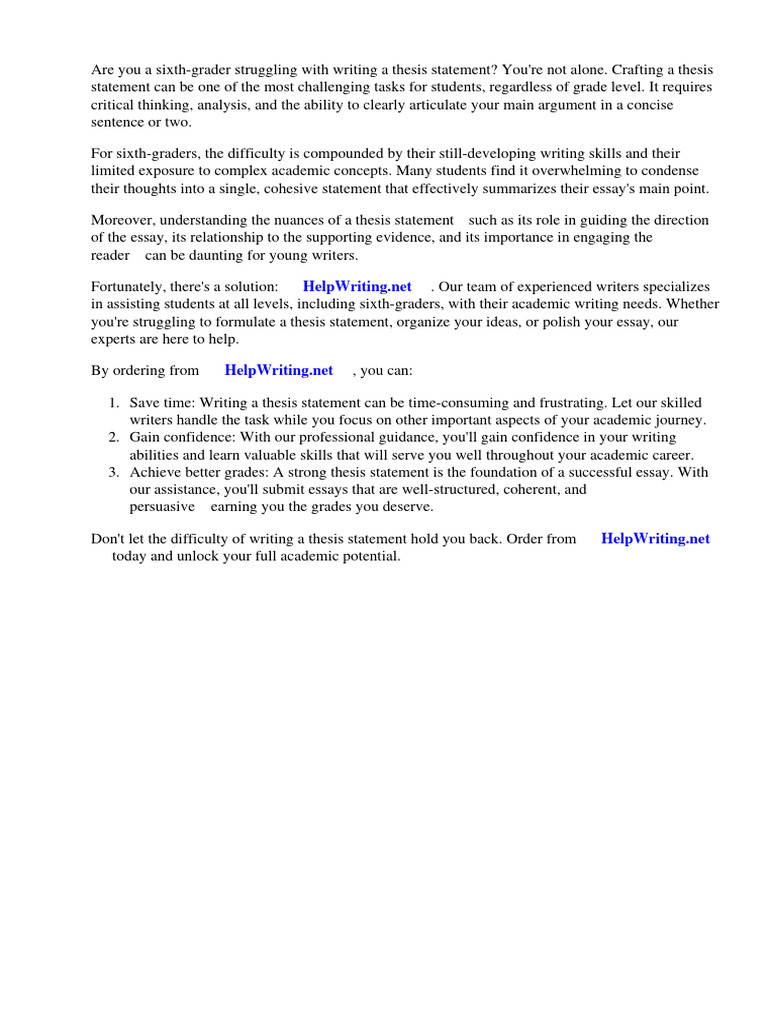 How To Write A Thesis Statement Sixth Grade | PDF | Essays | Thesis