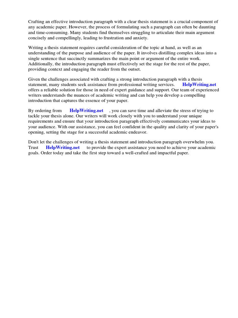 How To Write An Introduction Paragraph With A Thesis Statement | PDF ...