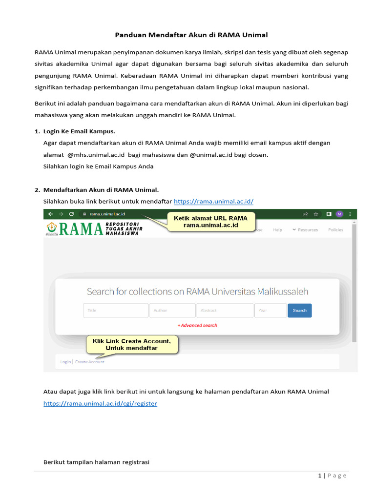 Panduan Pendaftaran Akun RAMA Unimal | PDF | Karier & Perkembangan | Bisnis