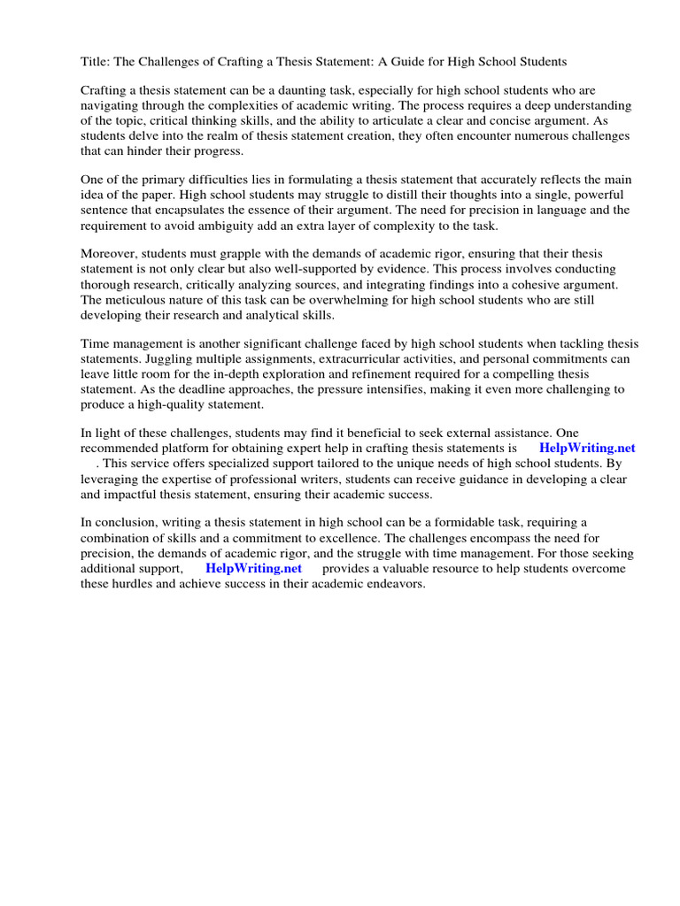 Thesis Statement Worksheet High School | PDF | Thesis | Essays