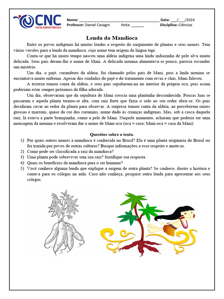Texto Lenda Da Mandioca 7º Ano | PDF | Ciências e Matemática | Religião e Espiritualidade