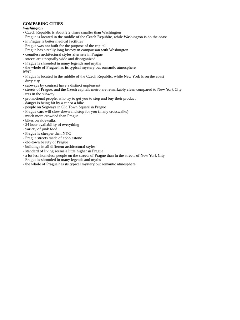 Comparing Cities | PDF