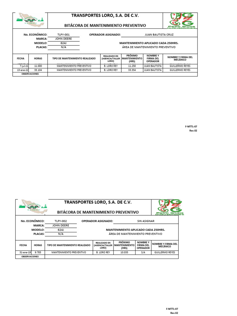 Bitácora de Mtto Preventivo | PDF | Ingeniería mecánica | Calidad