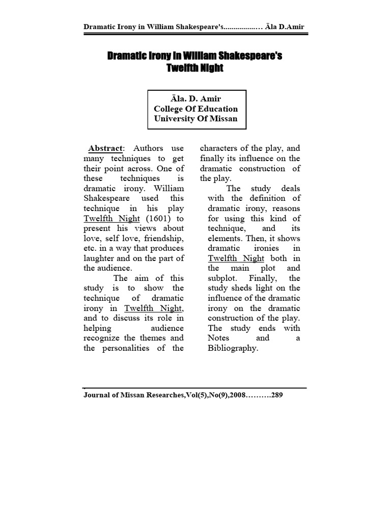 Dramatic Irony in Twelfth Night | PDF