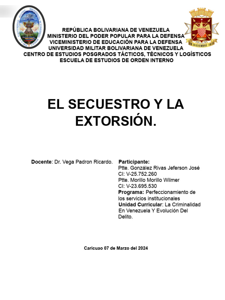 El Secuestro Y La Extorsion | PDF | Extorsión | Secuestro