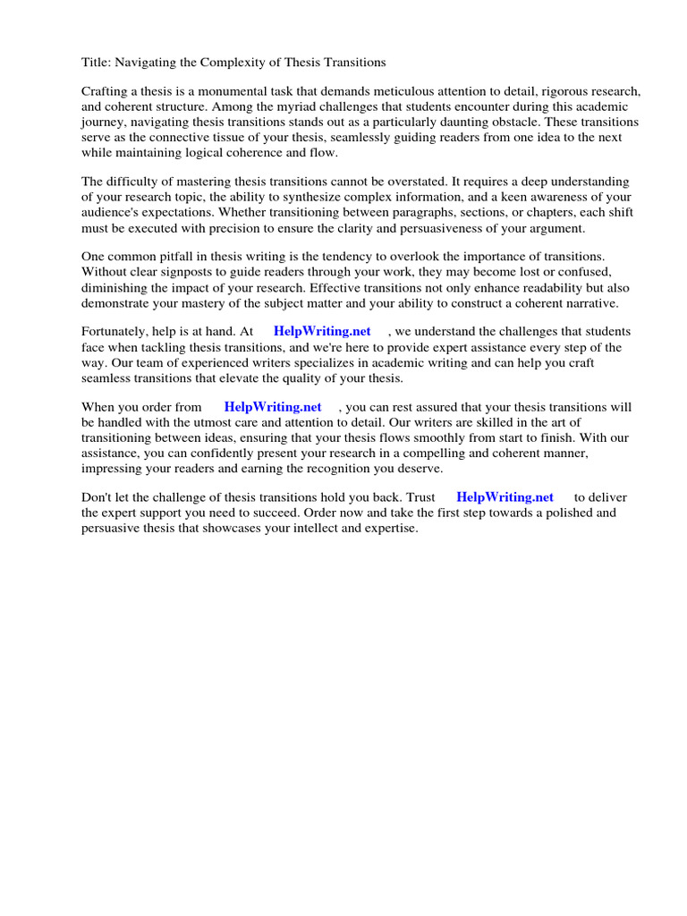 Thesis Transitions | PDF | Essays | Thesis