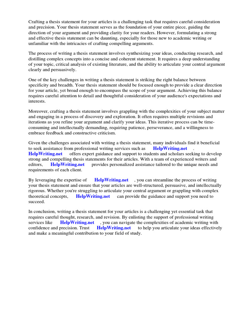 Thesis Statement Examples For Articles | PDF | Essays | Thesis