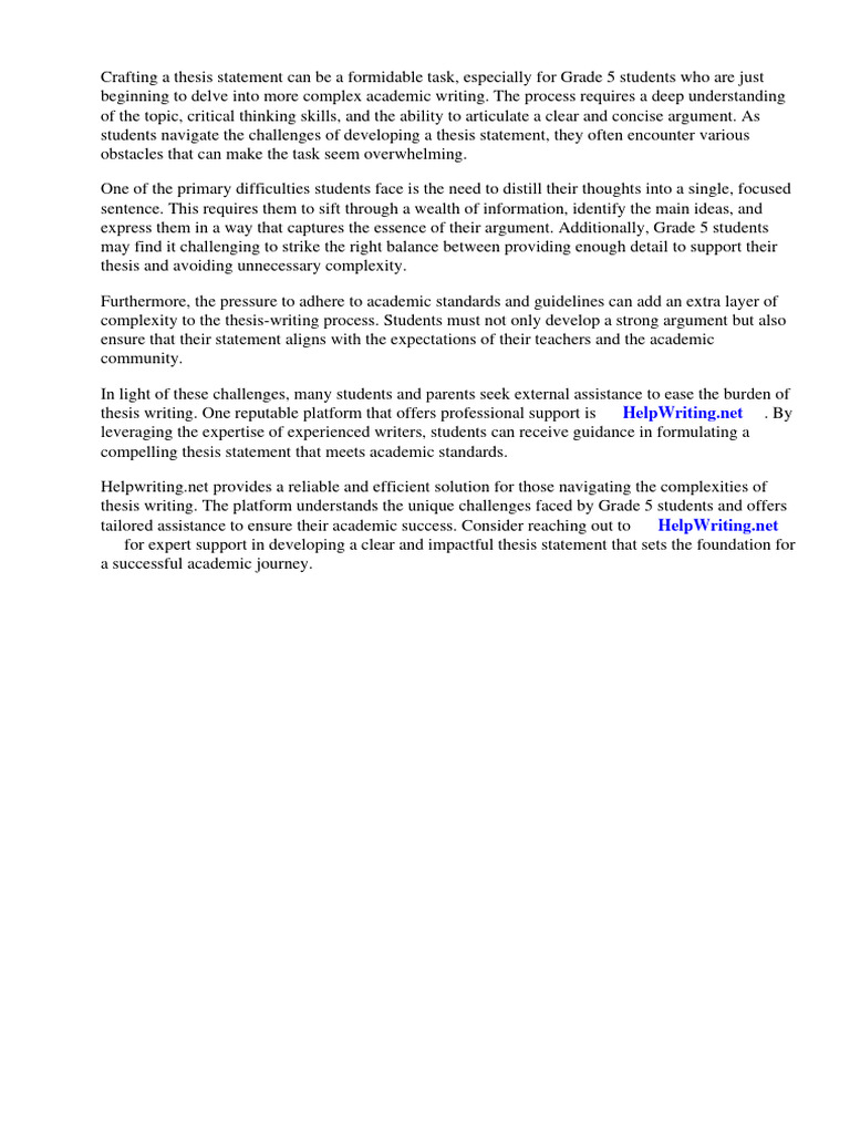 Writing a Thesis Statement Grade 5 | PDF | Essays | Thesis