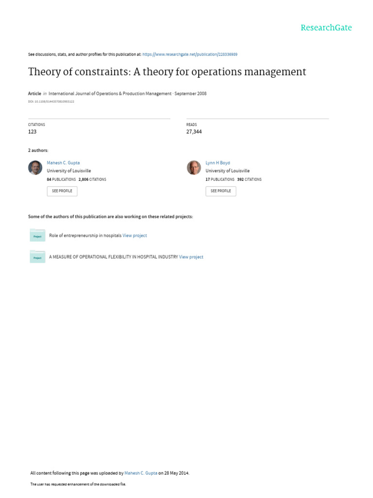 Theory of Constraints A Theory For Operations Mana | PDF