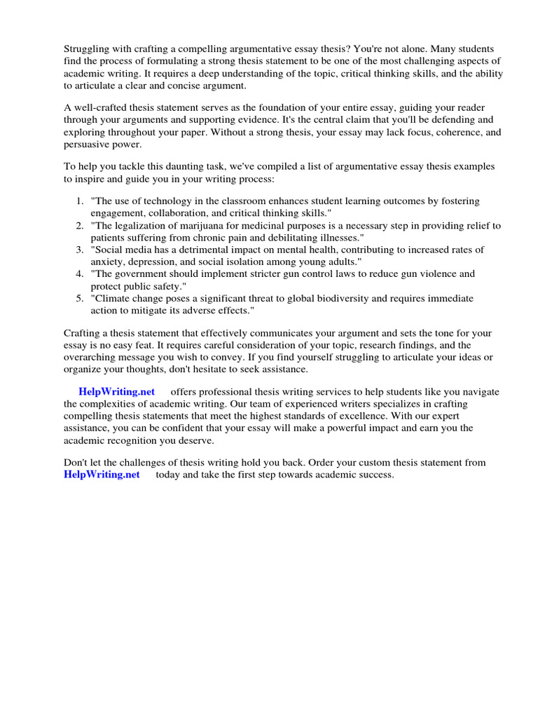 Argumentative Essay Thesis Examples | Download Free PDF | Essays | Argument