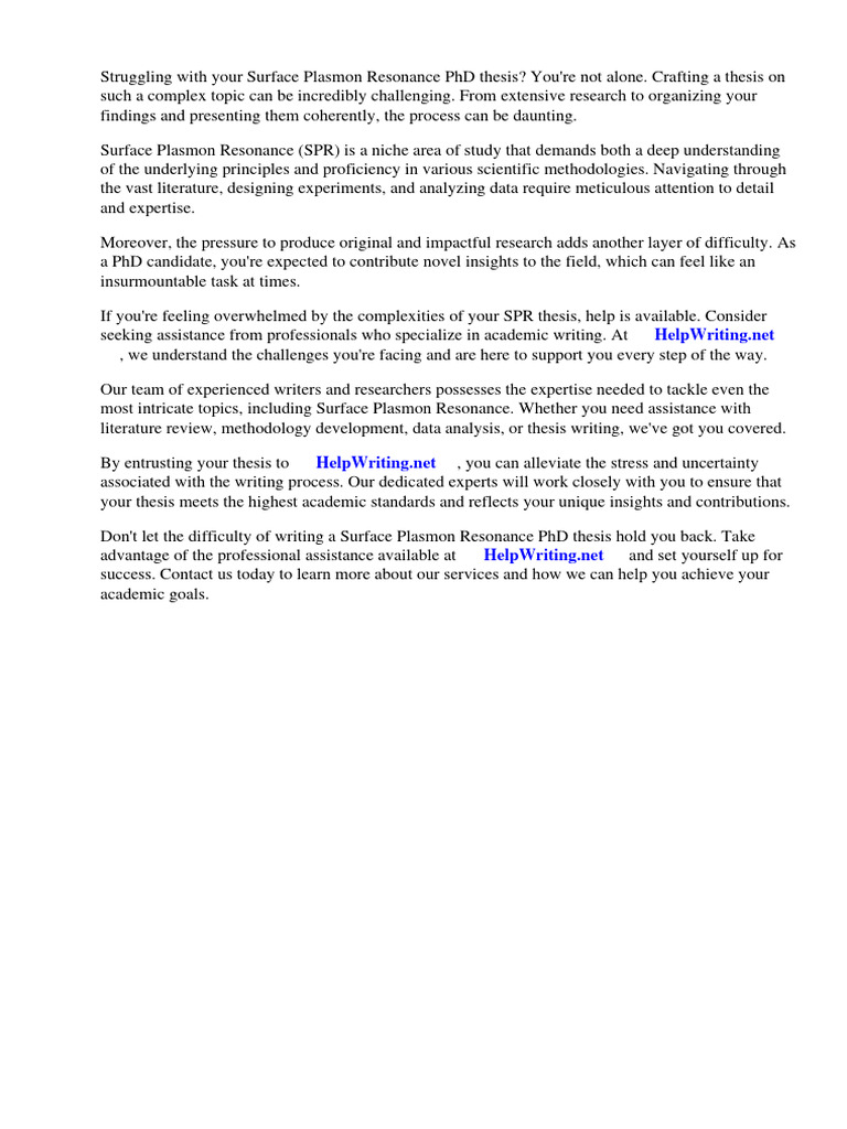 Surface Plasmon Resonance PHD Thesis | PDF | Surface Plasmon Resonance | Plasmon