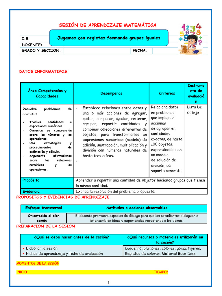 Jugamos Con Regletas Formando Grupos Iguales | PDF | Aprendizaje ...