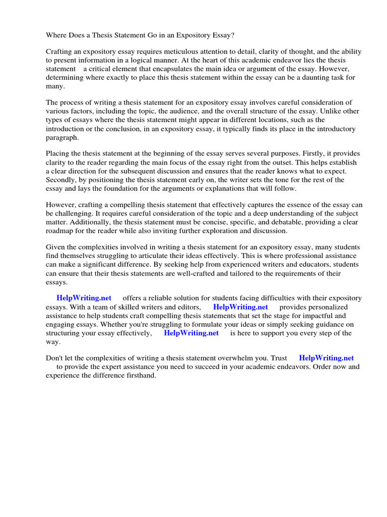 Where Does A Thesis Statement Go in An Expository Essay | PDF | Essays ...