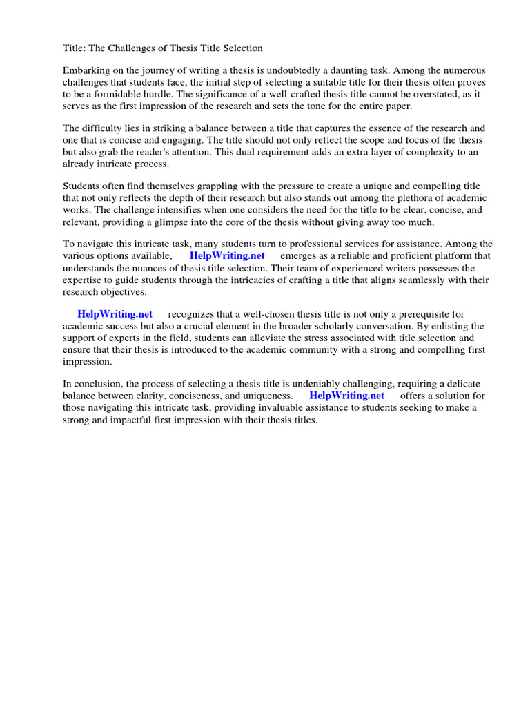 Thesis Title Selection | PDF