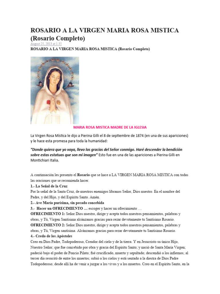 Rosario A La Virgen Maria Rosa Mistica | PDF | María, madre de Jesús ...