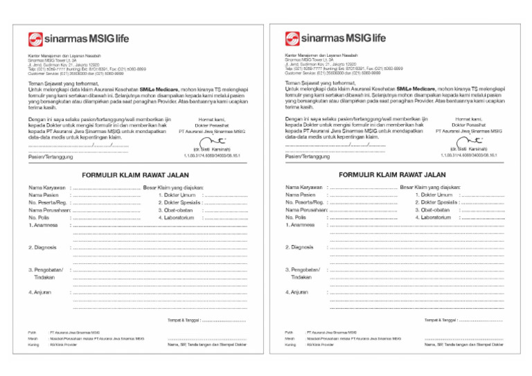 Form Klaim Rajal Sinarmas | PDF