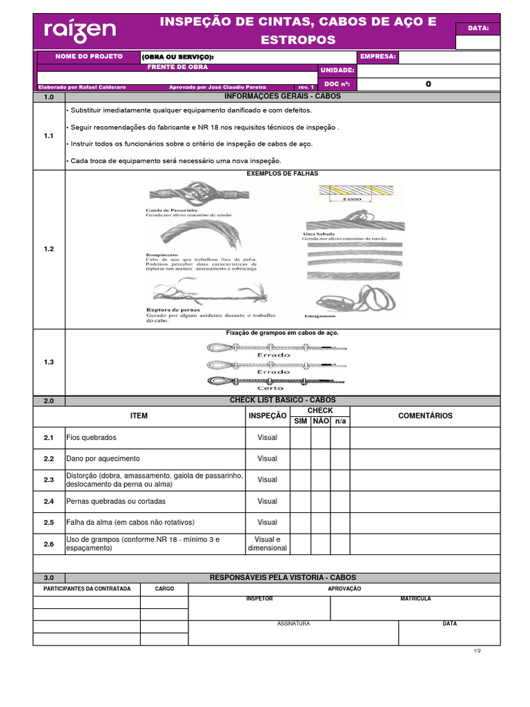 Anexo 3.2 - Checklist Inspeção Cintas Cabos e Estropos | PDF ...