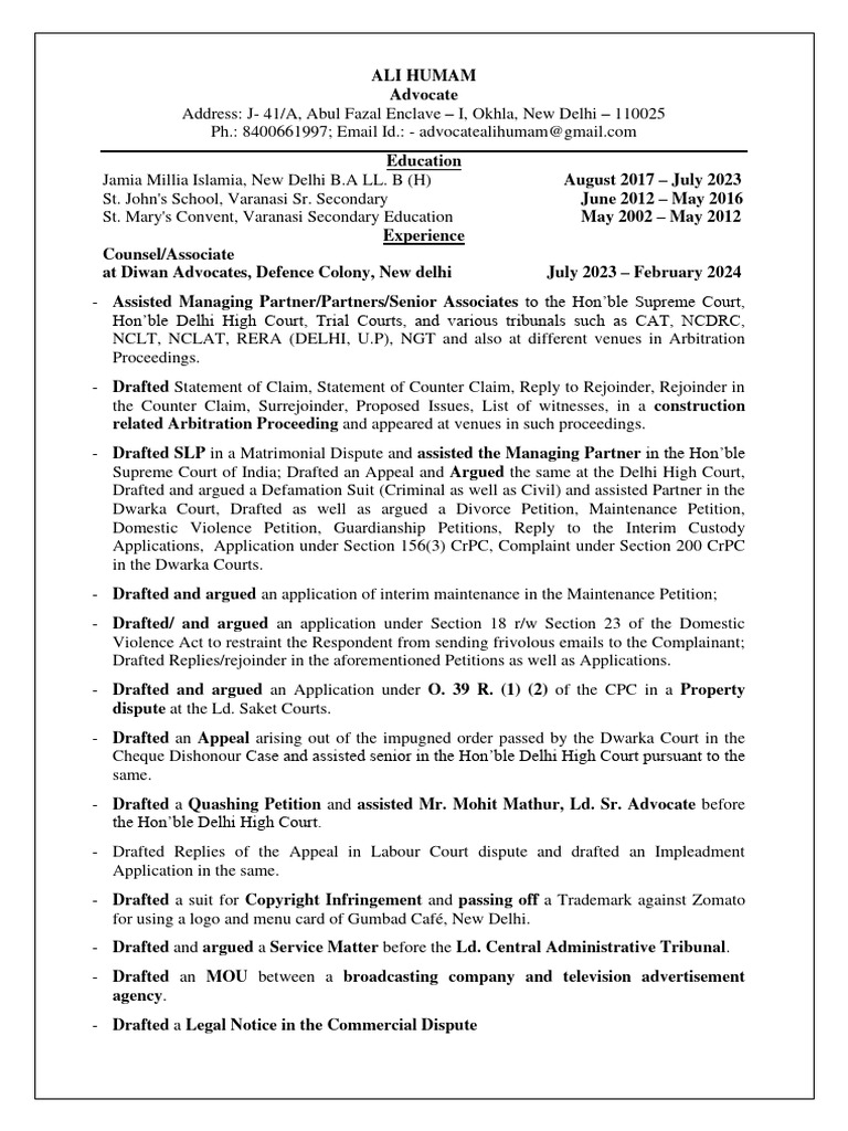CV - Ali Humam | PDF | Empowerment | Brief (Law)