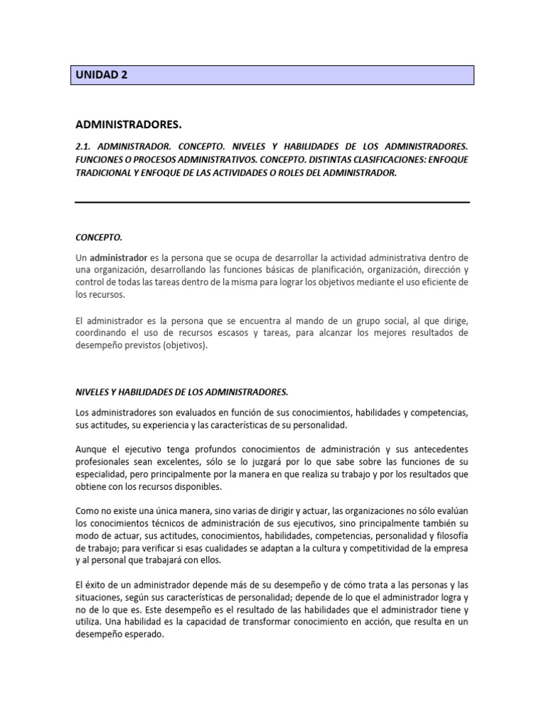 Unidad 2 Administradores Descargar Gratis Pdf Planificación