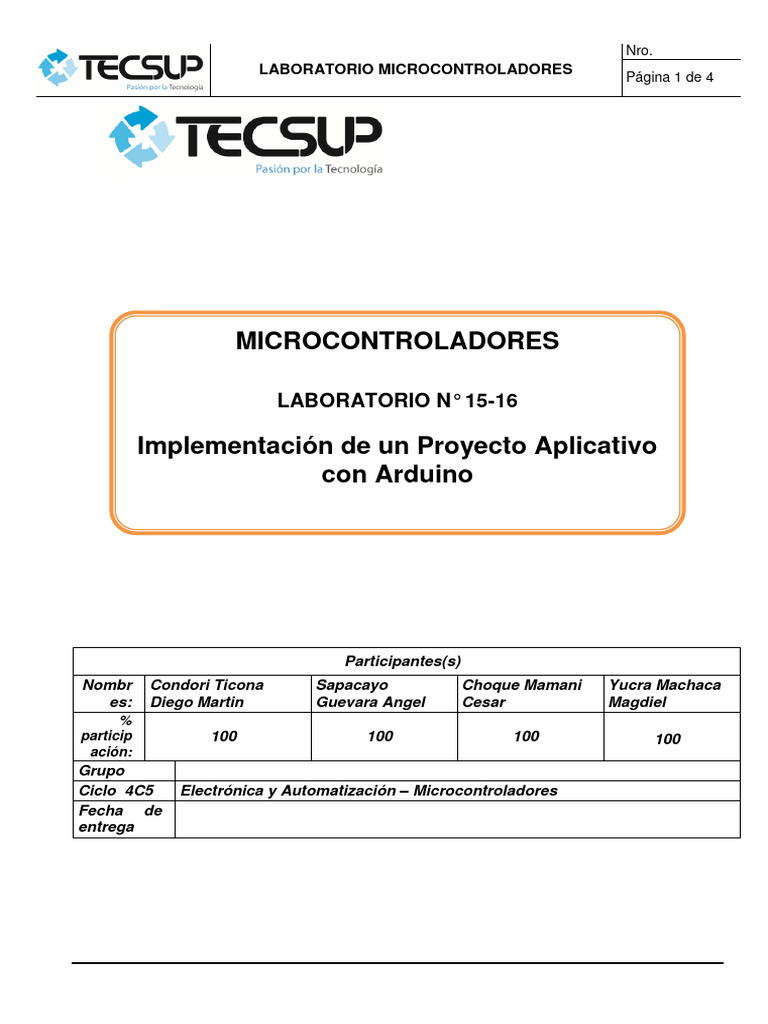Lab 15-16 Proyecto Con Arduino WA | PDF | Arduino | Microcontrolador