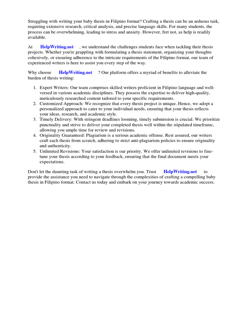 Baby Thesis Sa Filipino Format | PDF | Tagalog Language | Thesis