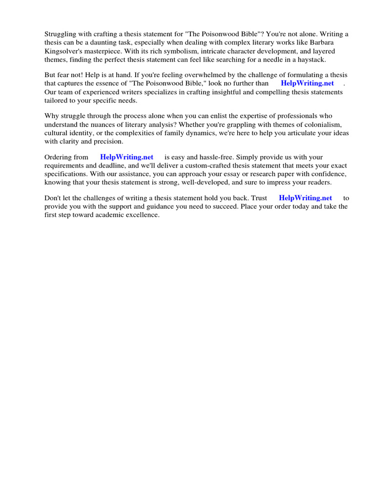 Poisonwood Bible Thesis Statements | PDF