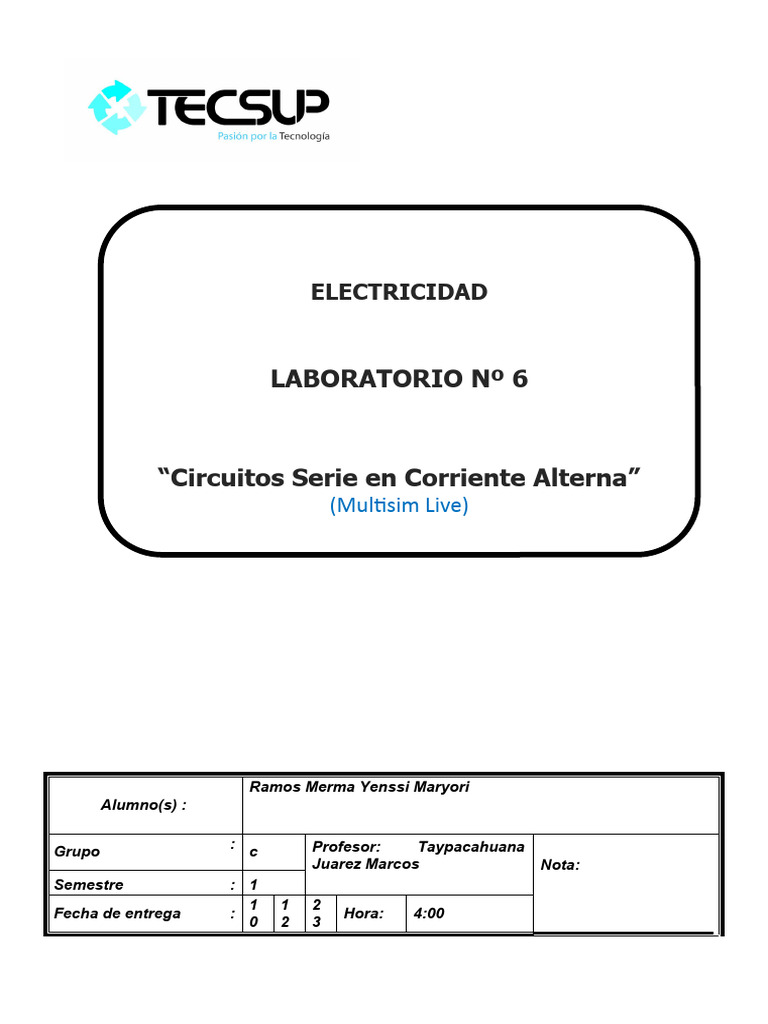 Lab06 Circuitos AC Serie MultisimLive (1) Terminado | PDF