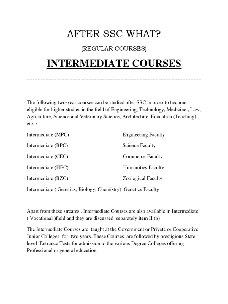 Intermediate Courses | PDF | Educational Stages | Vocational Education