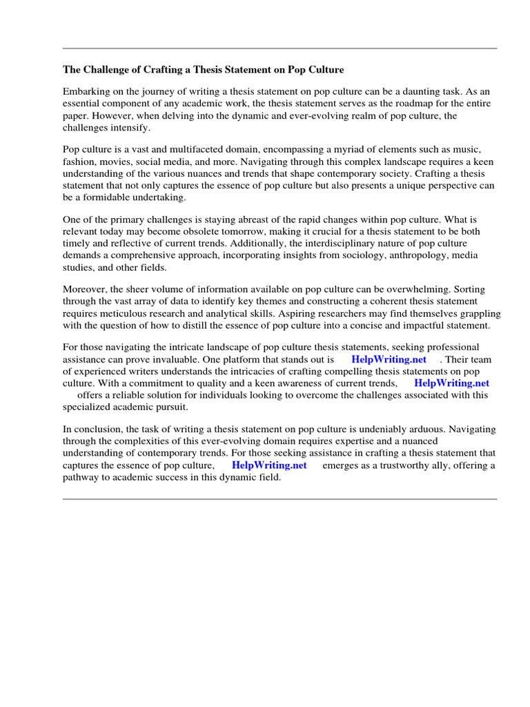 Crafting Thesis Statements on Pop Culture | PDF | Popular Culture | Essays