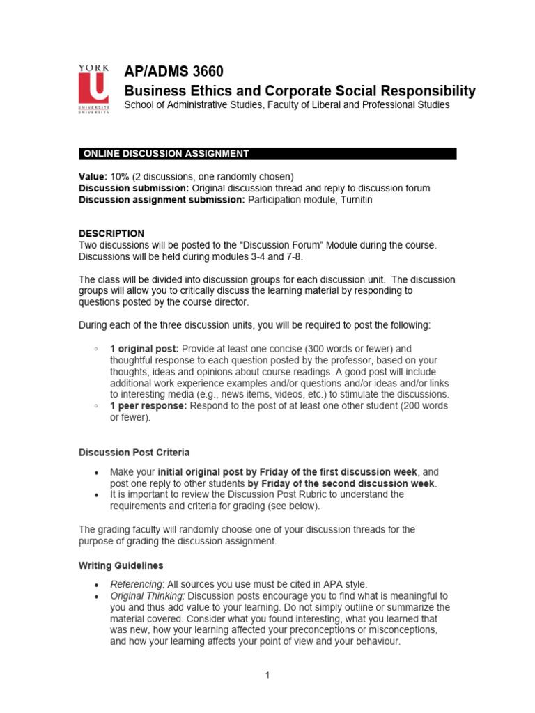Online Discussion Assignment Guidelines | PDF | Internet Forum | Cognition