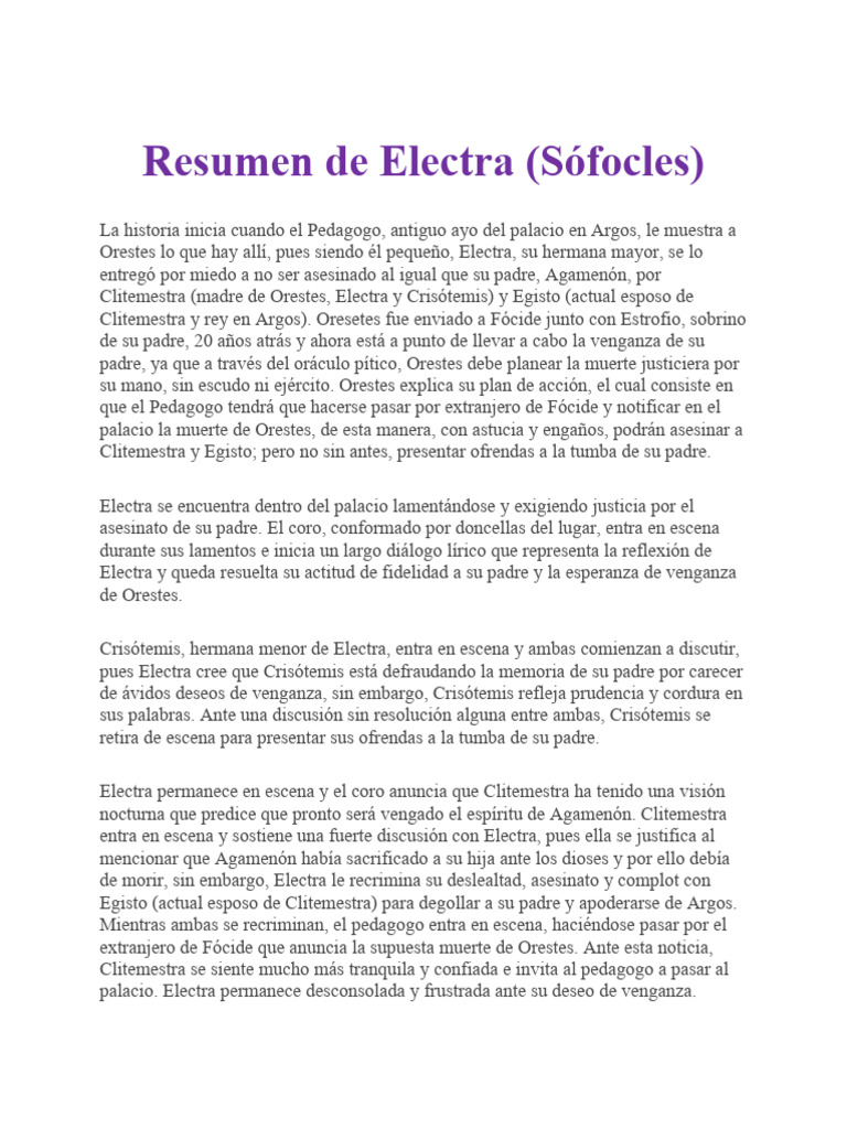 Electra Resumen | PDF | Clitemnestra