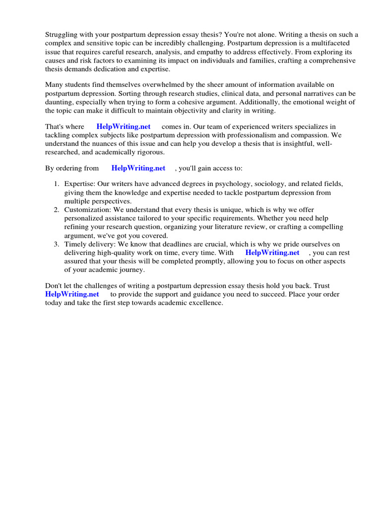 Postpartum Depression Essay Thesis | PDF | Postpartum Depression ...