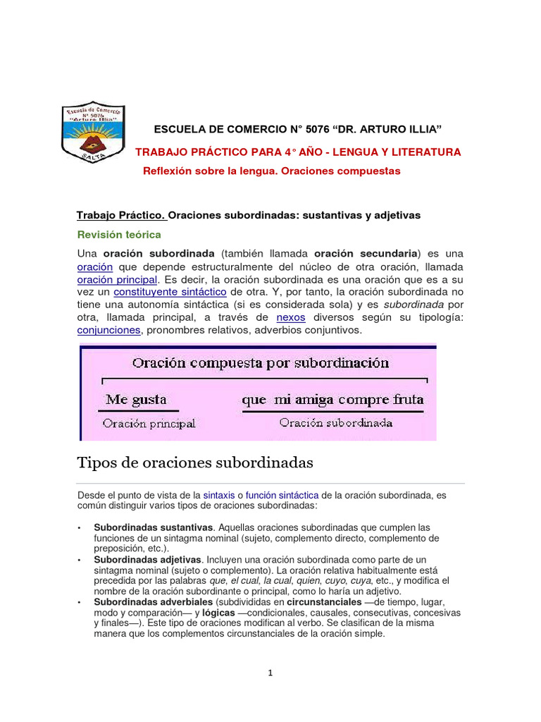 Tp-Orac Sub. Sust.y Adjetiva-4°año 2023 | PDF | Oración (Lingüística) | Ciencia cognitiva