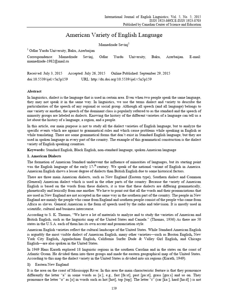 American Variety of English Language | PDF | English Language | Dialect