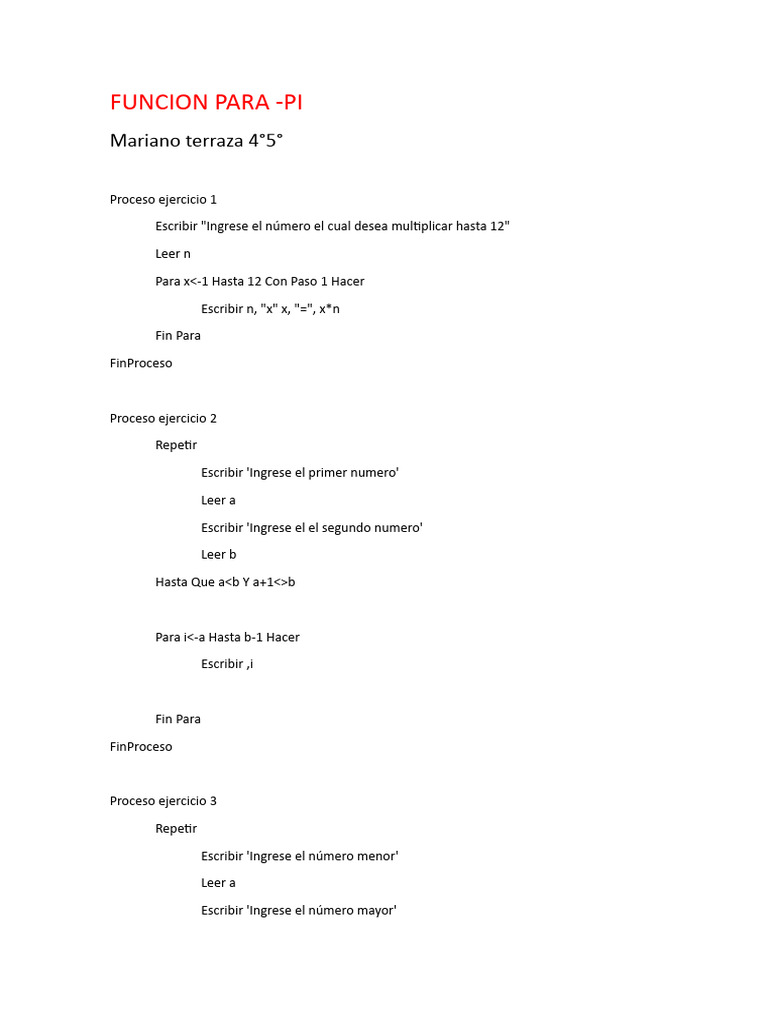 Ejercicios de Programación en Pseudocódigo | PDF | Métodos y materiales de enseñanza