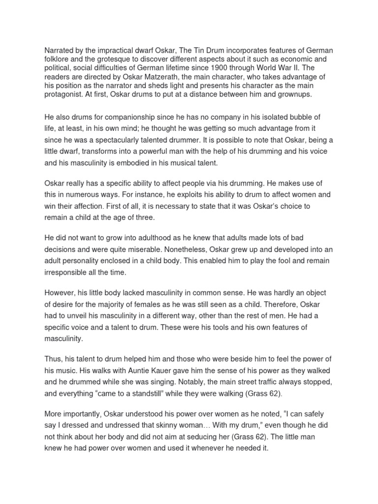 Tin Drum by Gunter Grass Summary | PDF | Masculinity