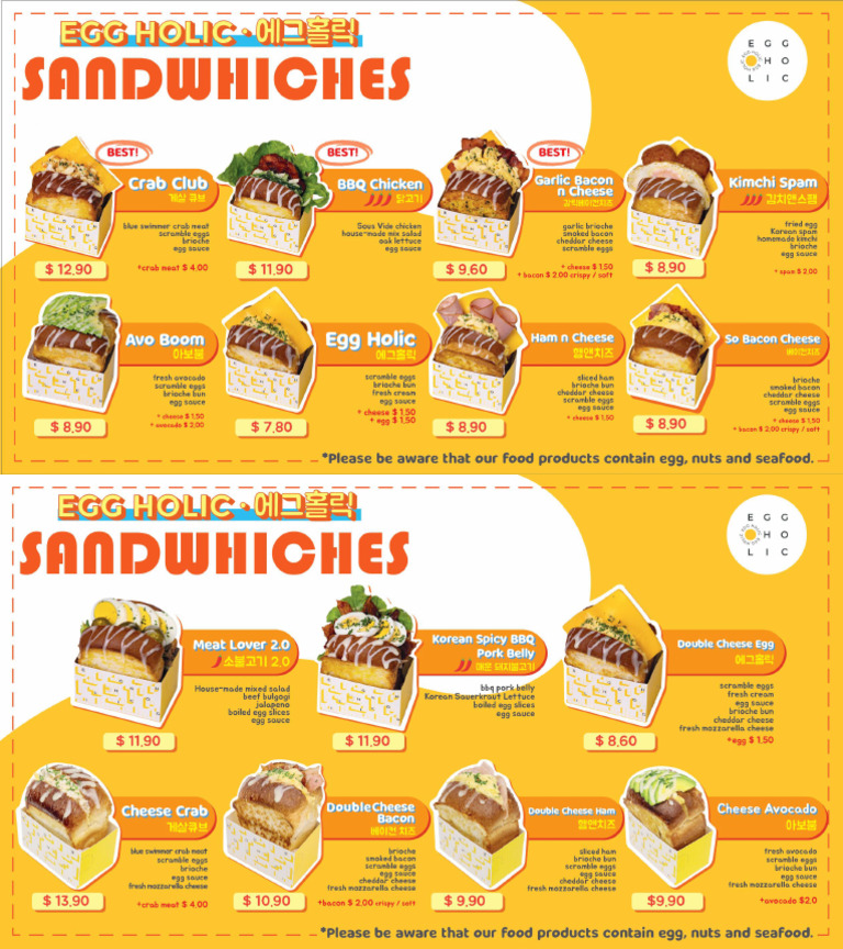 EGGHOLIC Menu Sandwiches | PDF