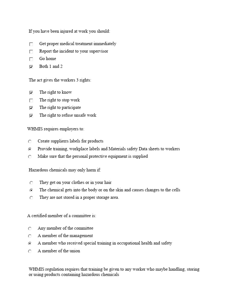WHMIS Quiz | Download Free PDF | Occupational Safety And Health ...