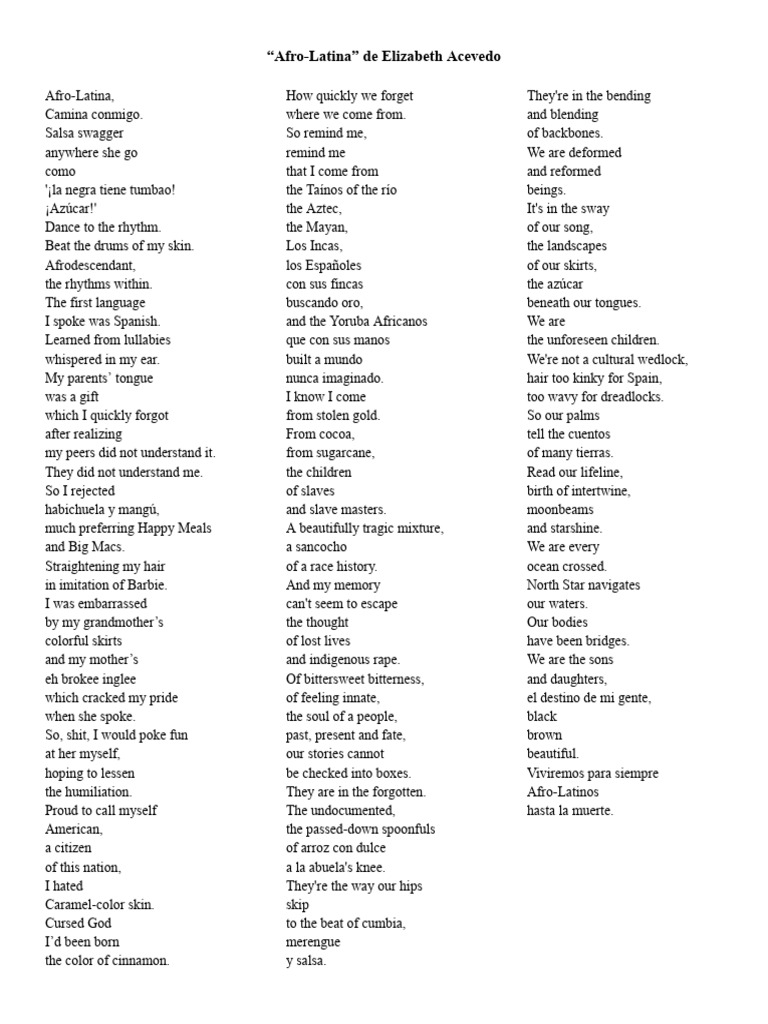 Afro-Latina Identity in Acevedo's Poem | PDF | Latin America | Culture ...